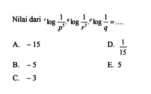 Nilai dari rlog(1/p^5).qlog(1/r^3).plog(1/q)=