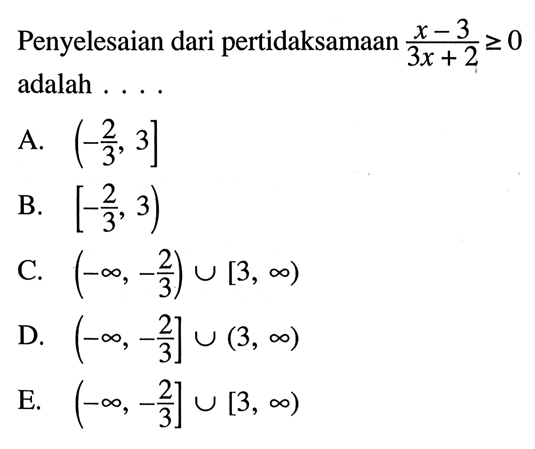 Penyelesaian Dari Pertidaksamaan x 3 3x 2 0 Adalah