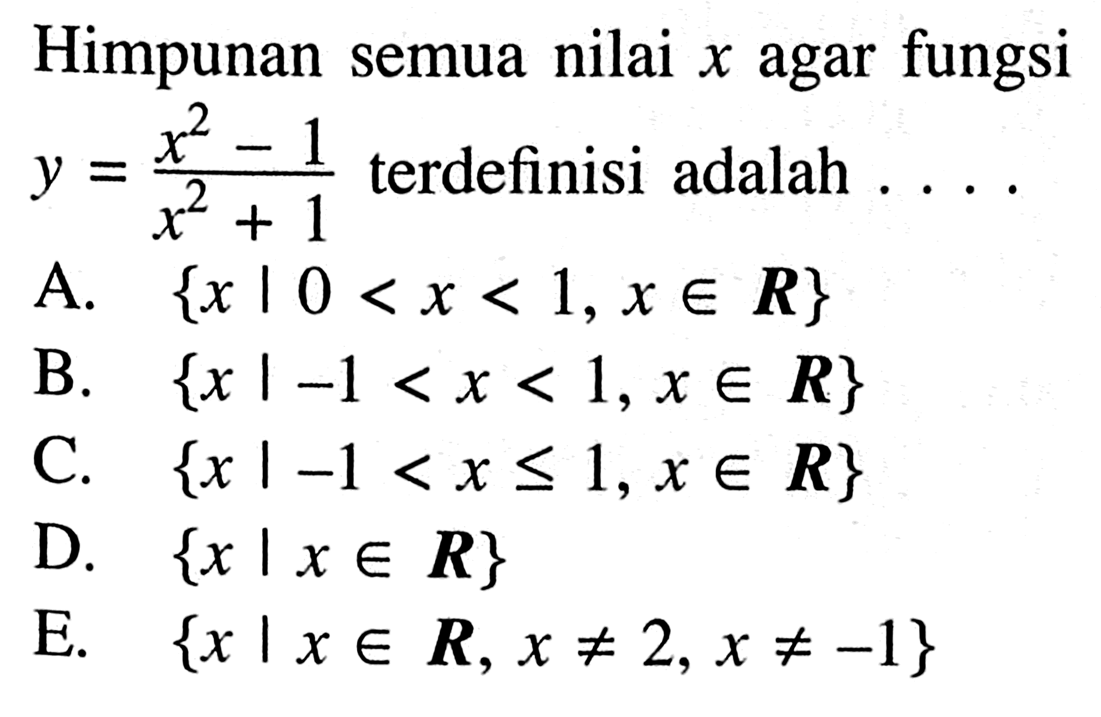 himpunan-semua-nilai-x-agar-fungsi-y-x-2-1-x-2-1