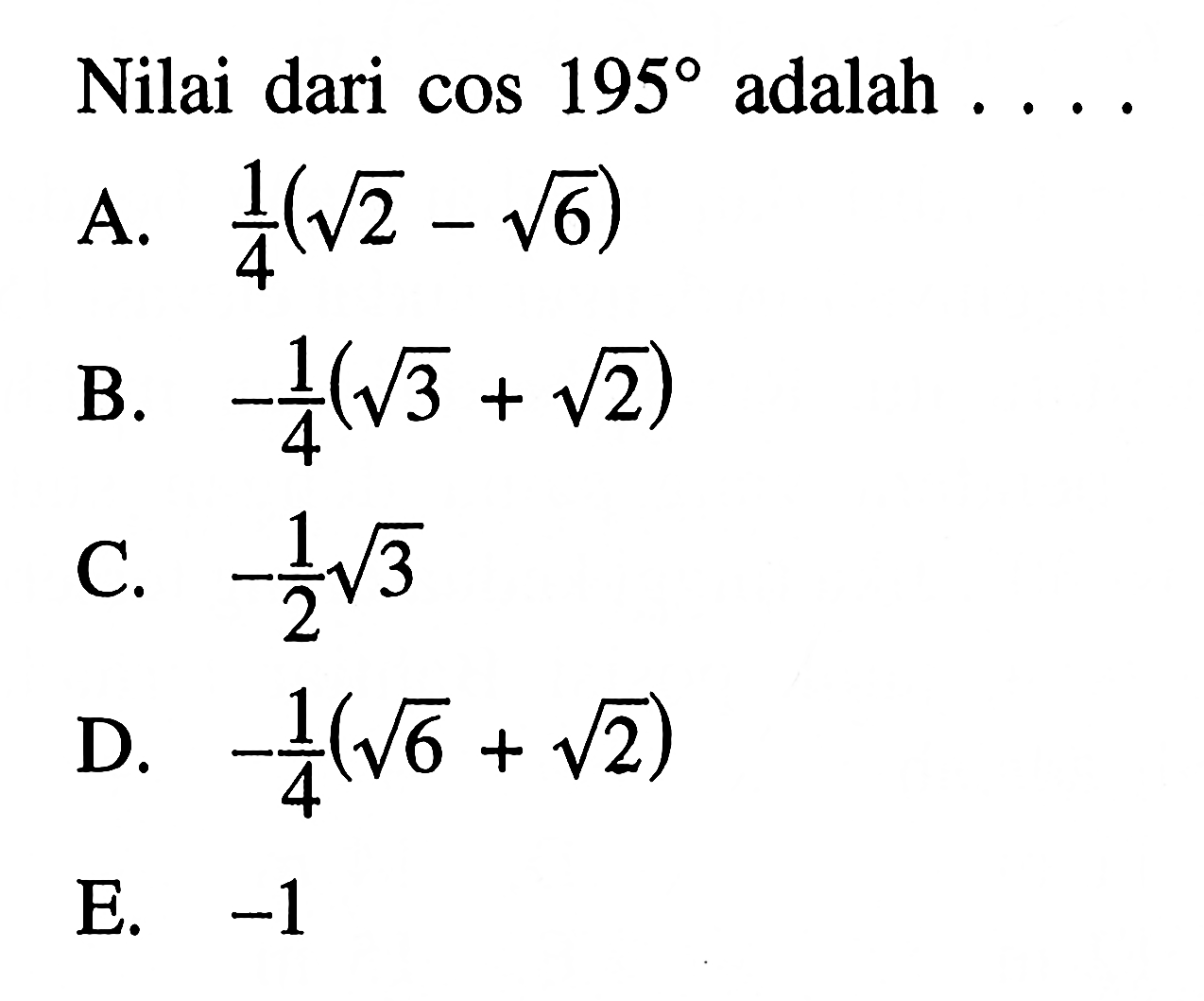 Nilai Dari Cos 195 Adalah