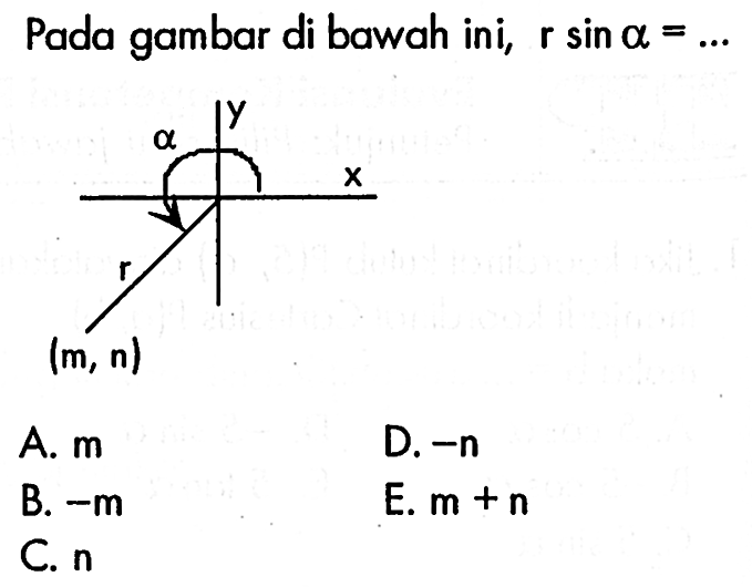 Pada gambar di bawah ini, r sin alpha=... y alpha x r ...