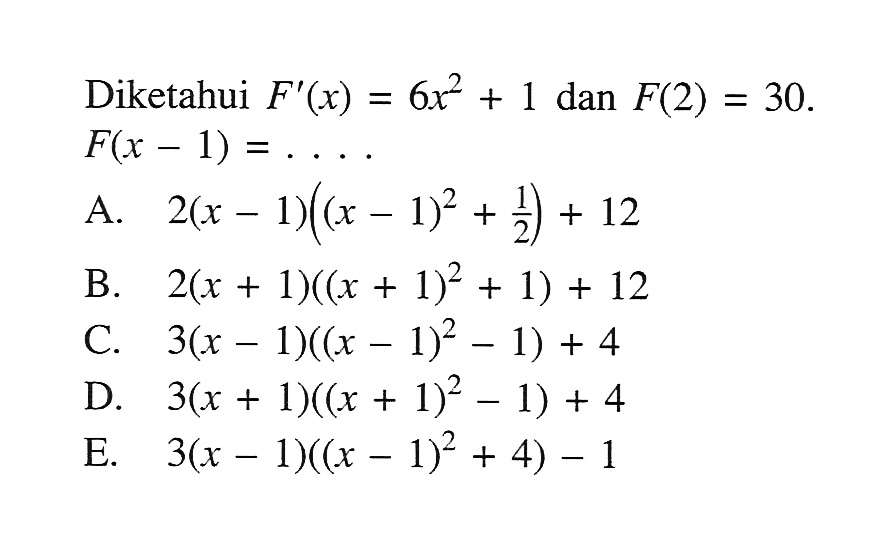 Diketahui F x 6 X 2 1 Dan F 2 30 F x 1 