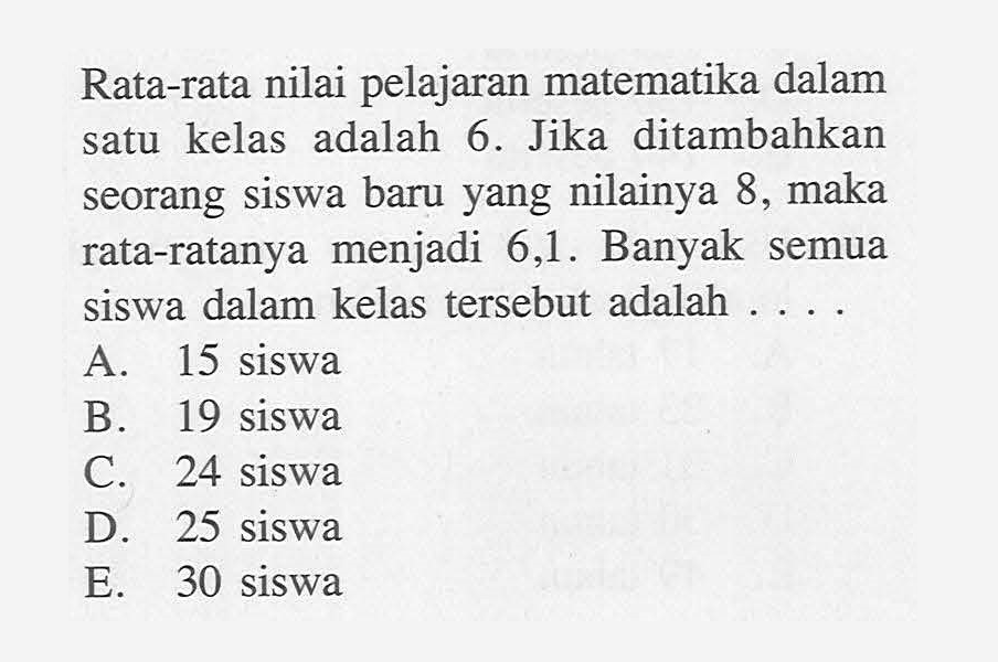 Rata-rata nilai pelajaran matematika dalam satu kelas ada...