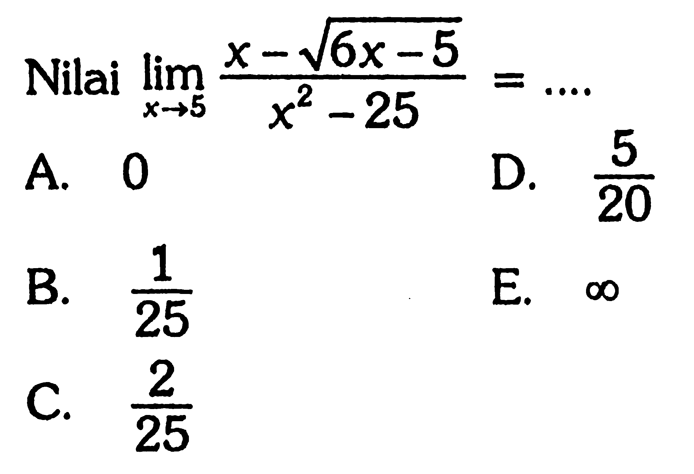nilai-lim-x-5-x-akar-6x-5-x-2-25