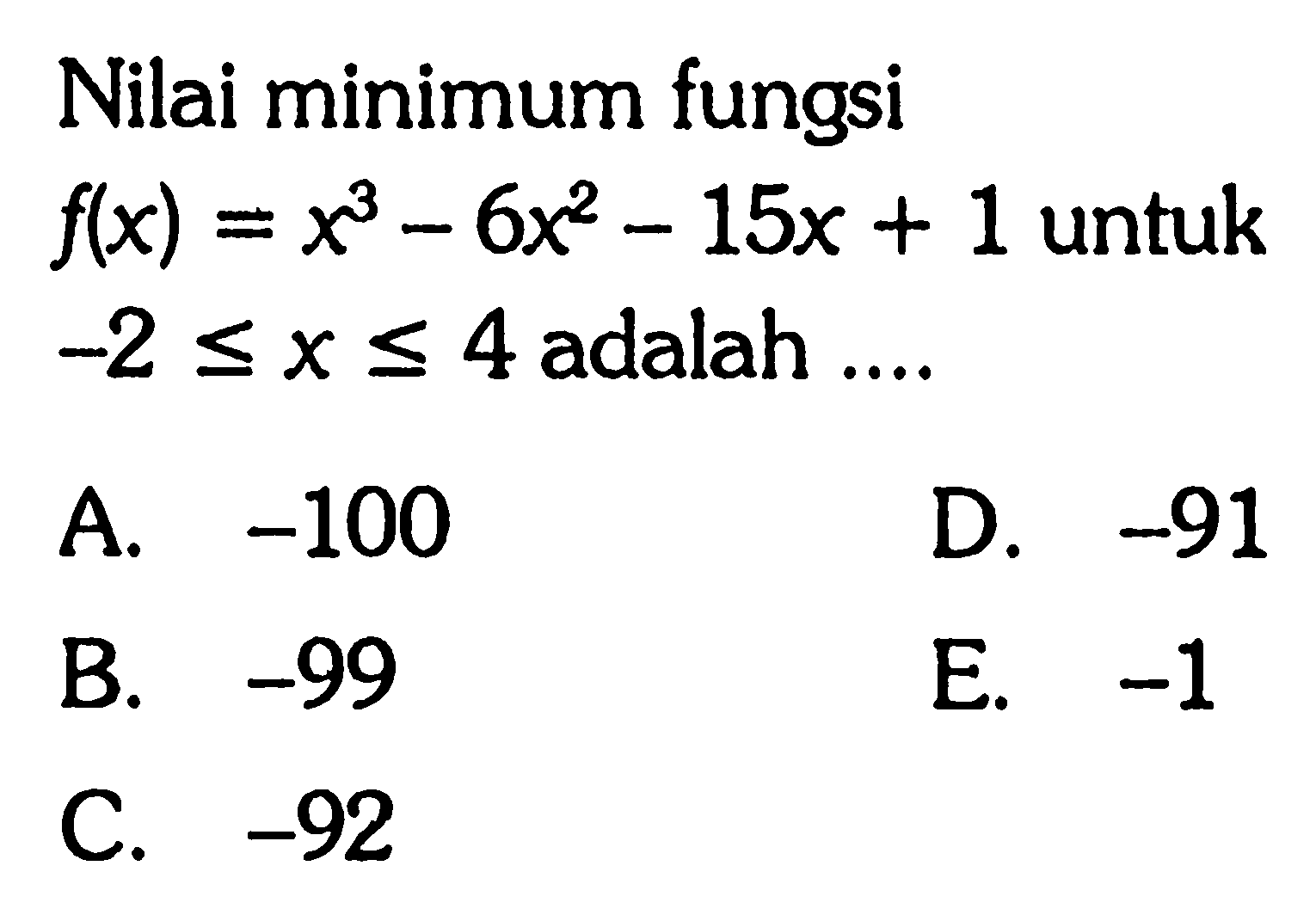 Nilai Minimum Fungsi F x x 3 6x 2 15x 1 Untuk 2