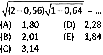 akar((2 - 0,56) akar(1 - 0,64))