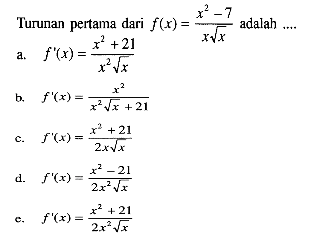Turunan Pertama Dari F x x 2 7 xakar x 