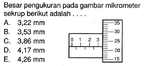 Besar pengukuran pada gambar mikrometer sekrup berikut ad...
