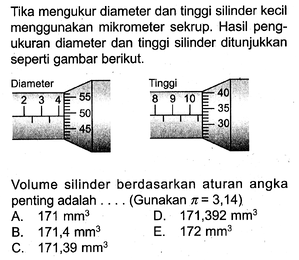 Tika mengukur diameter dan tinggi silinder kecil mengguna...
